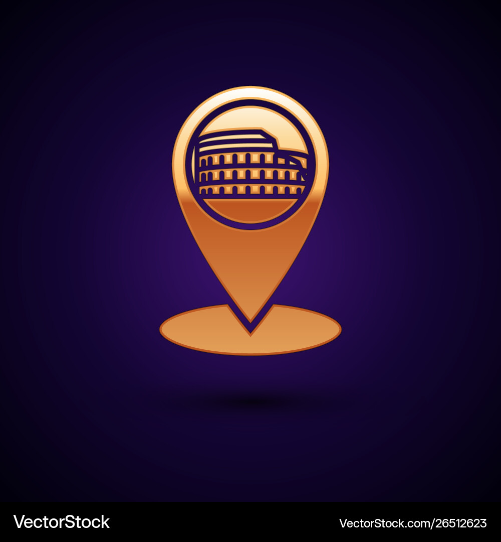 Gold map pointer with coliseum in rome italy icon Vector Image