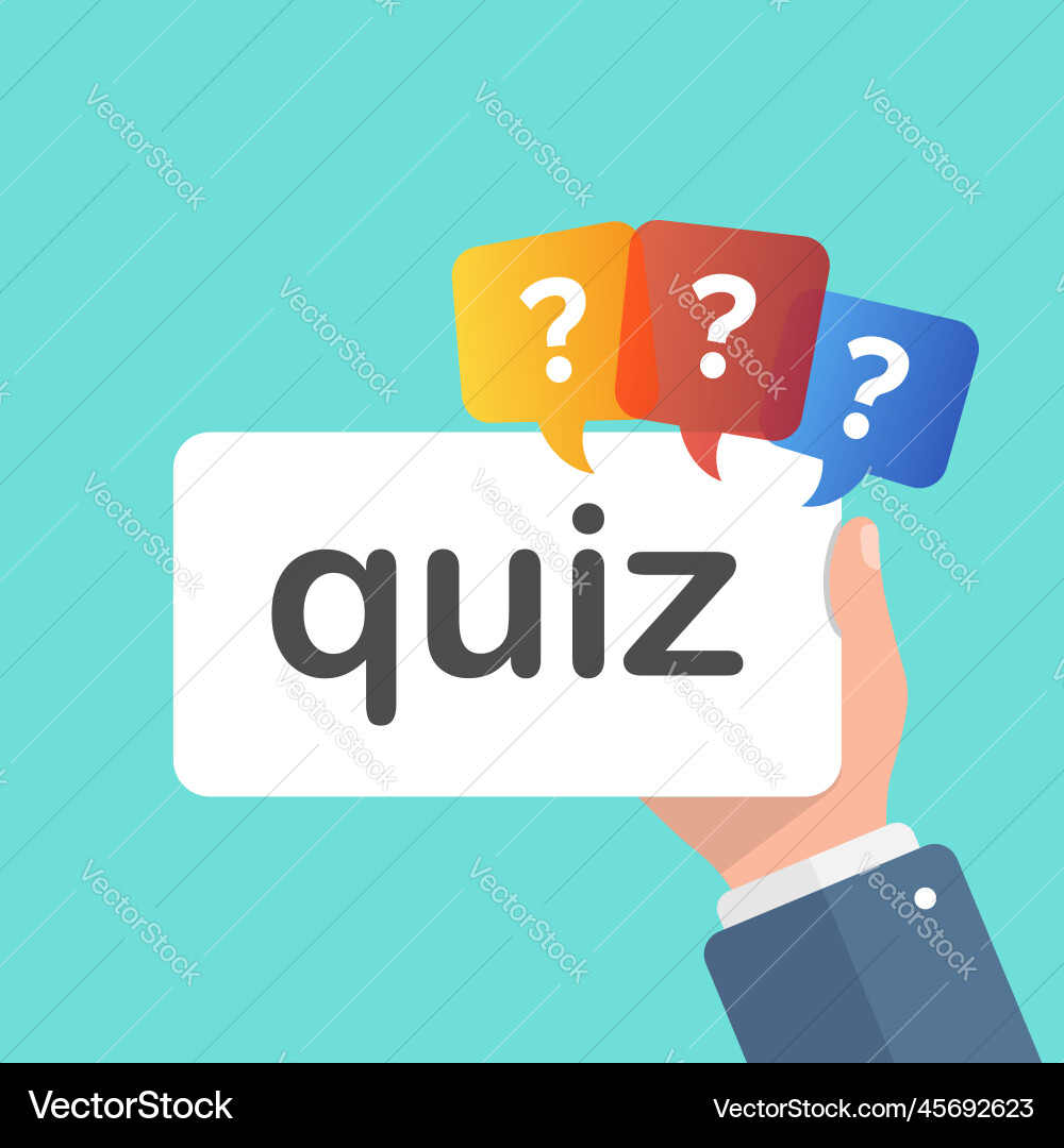 Hand holding placard with quiz text icon in flat Vector Image