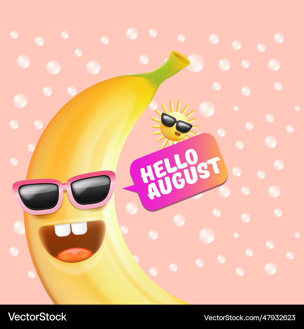 Hello august square banner with cartoon sun Vector Image