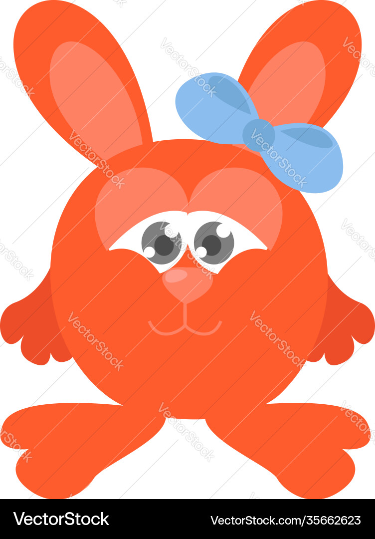 Orange bunny with a blue bow on white background Vector Image