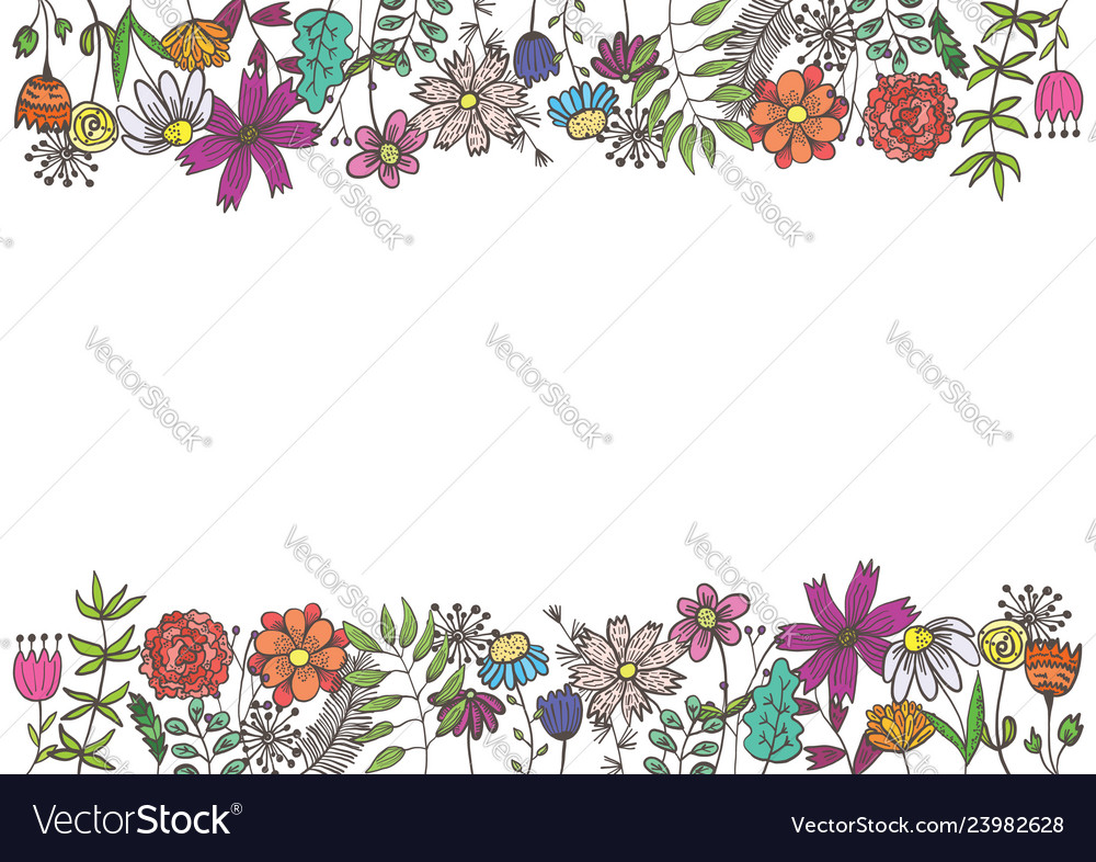 Bright rectangular frame with doodle flowers Vector Image