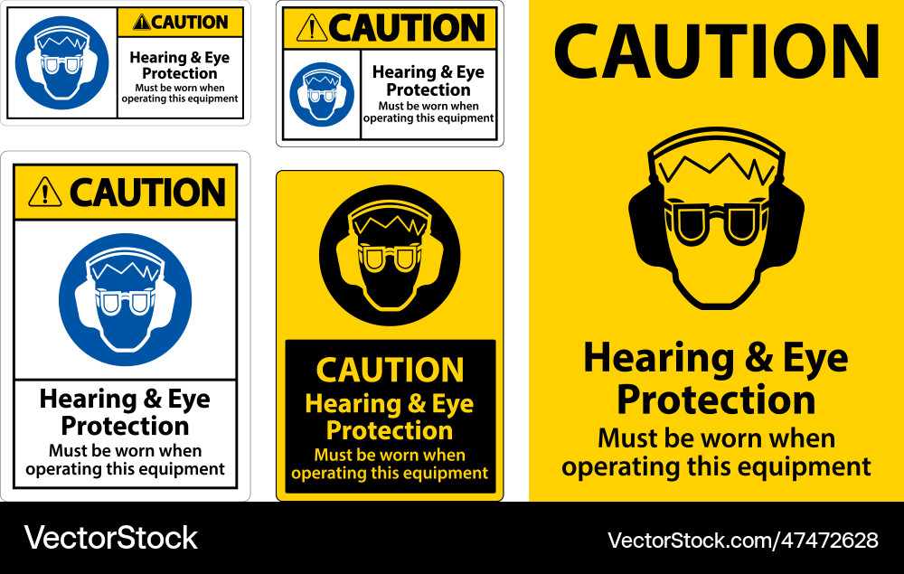Caution hearing and eye protection sign on white Vector Image