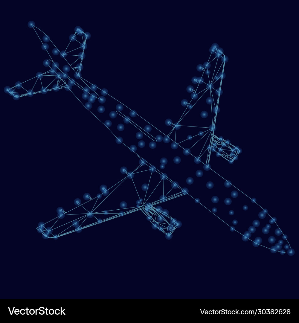 Contour aircraft from blue lines Royalty Free Vector Image