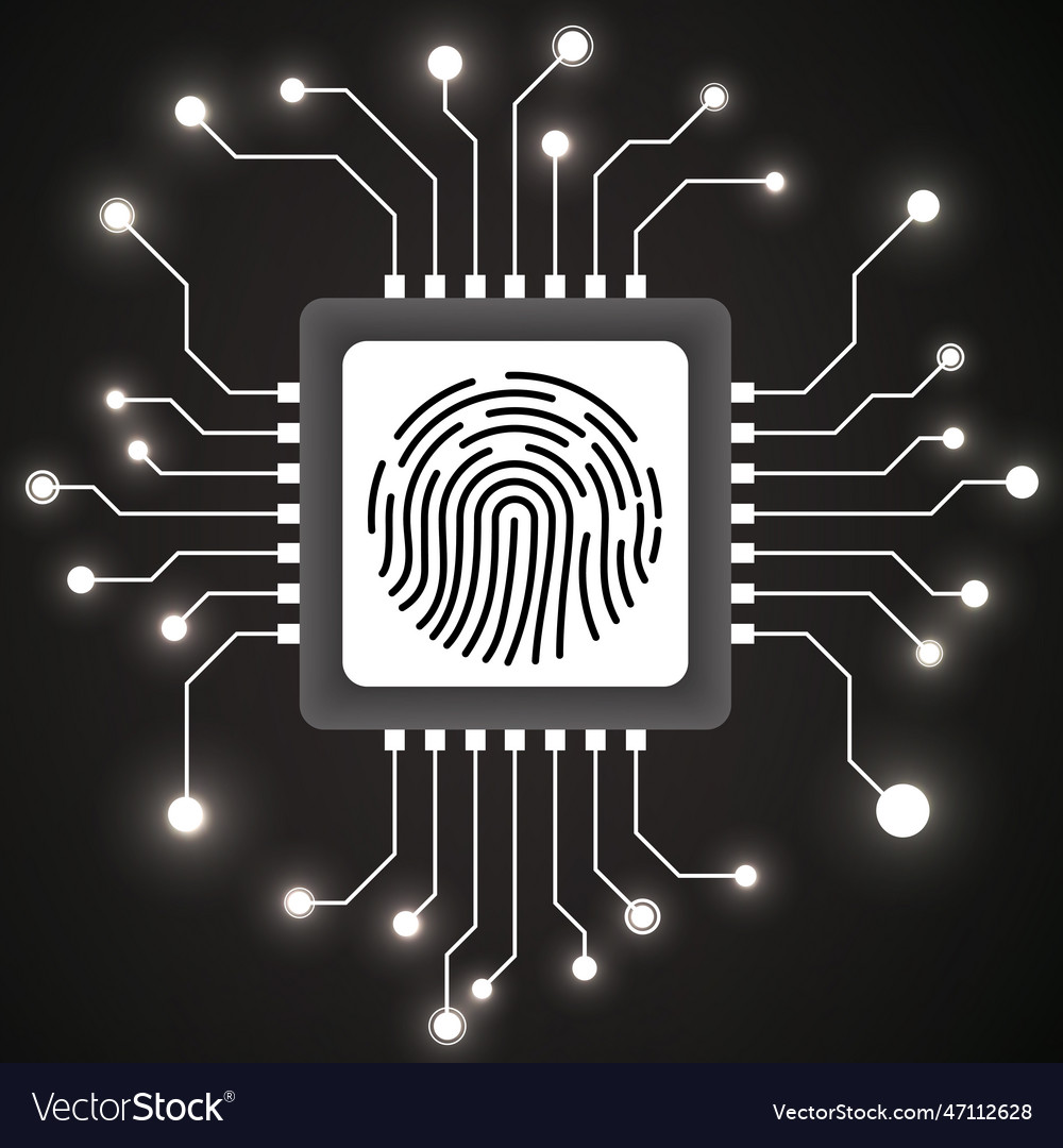 Cpu microprocessor with fingerprint inside Vector Image