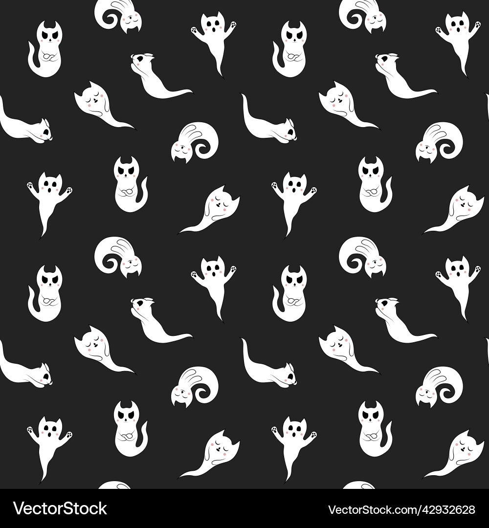 Cute cat ghosts seamless pattern halloween Vector Image