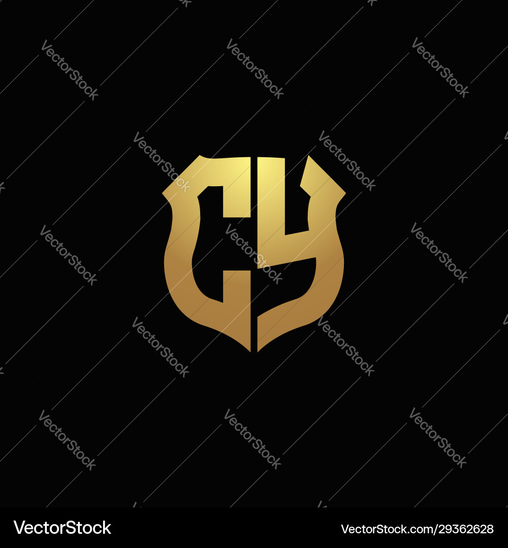 Cy logo monogram with gold colors and shield Vector Image