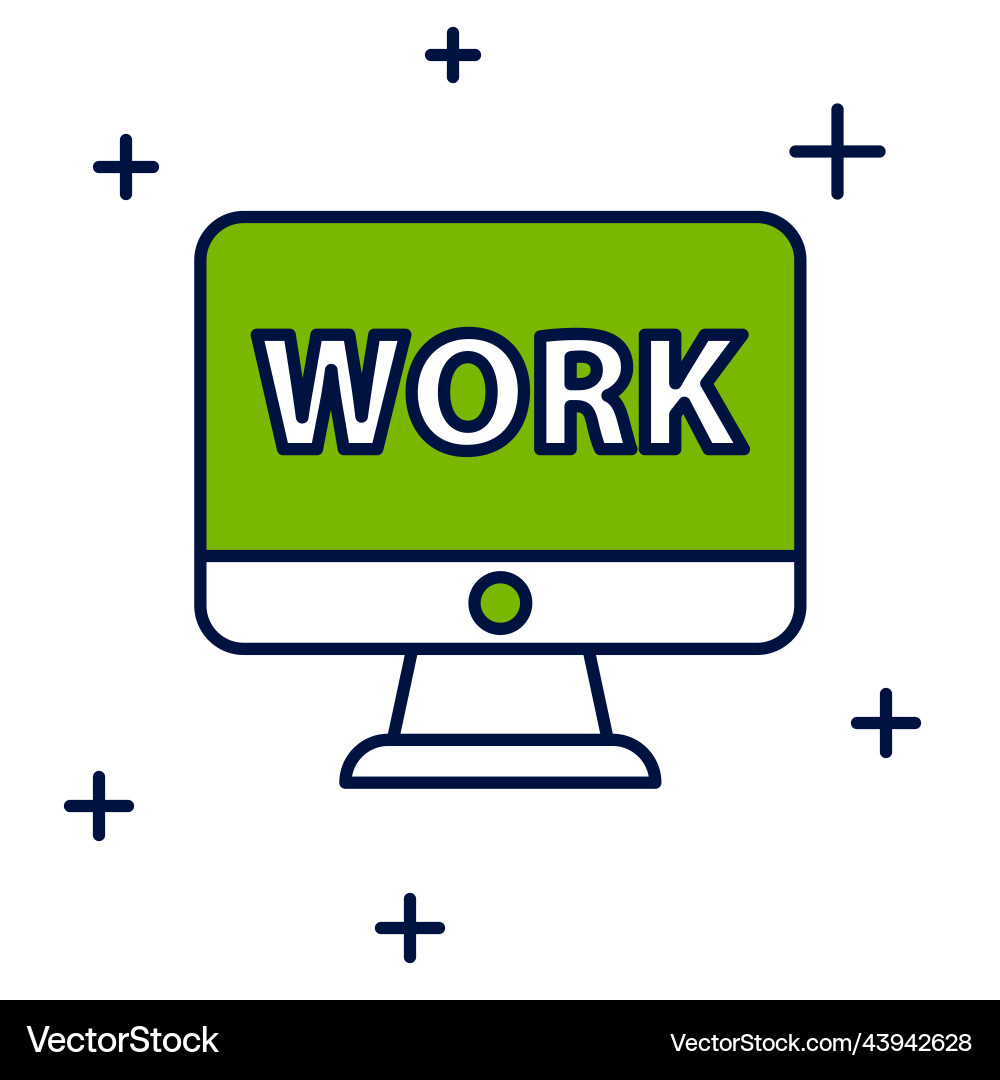 Filled outline computer monitor with text work Vector Image