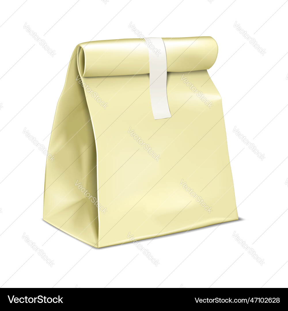 Flat bottom paper bag with sticky label mockup Vector Image