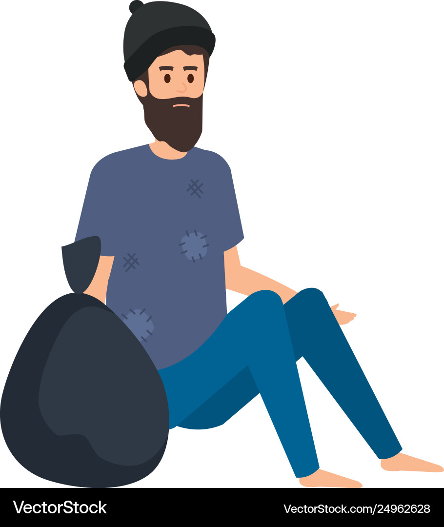 Homeless man with bag character Royalty Free Vector Image