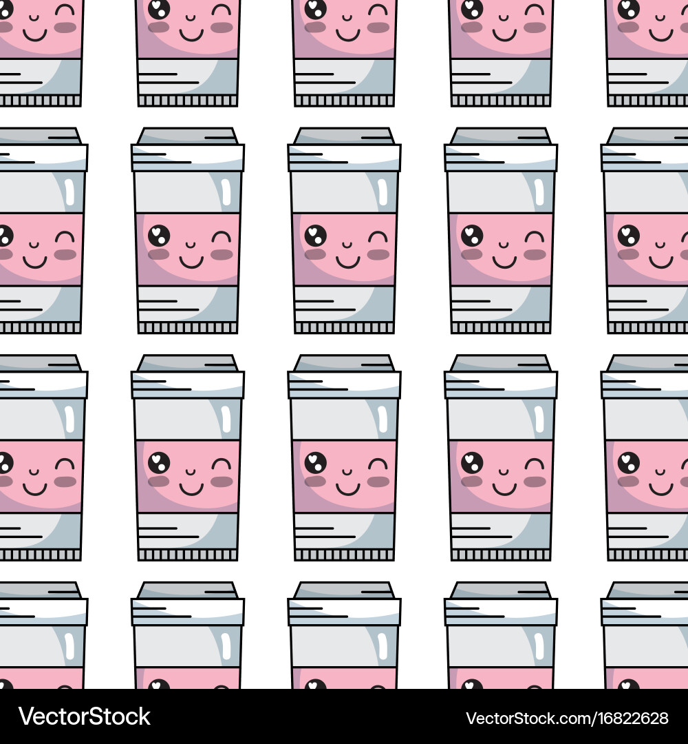 Kawaii cute funny coffee plastic cup background Vector Image