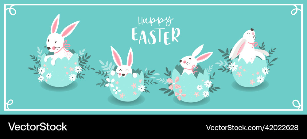 Lovely hand drawn easter design with cute bunnies Vector Image