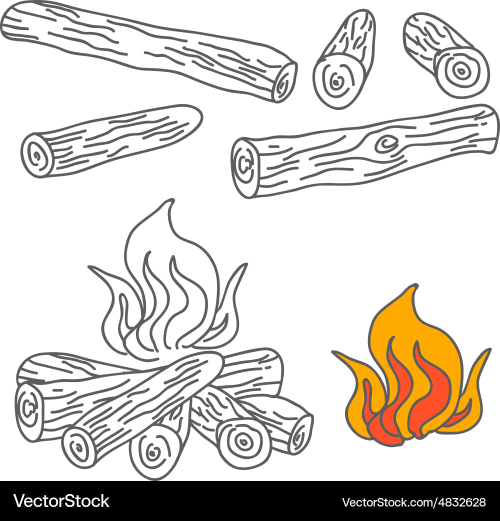 Set of firewood and campfire Royalty Free Vector Image