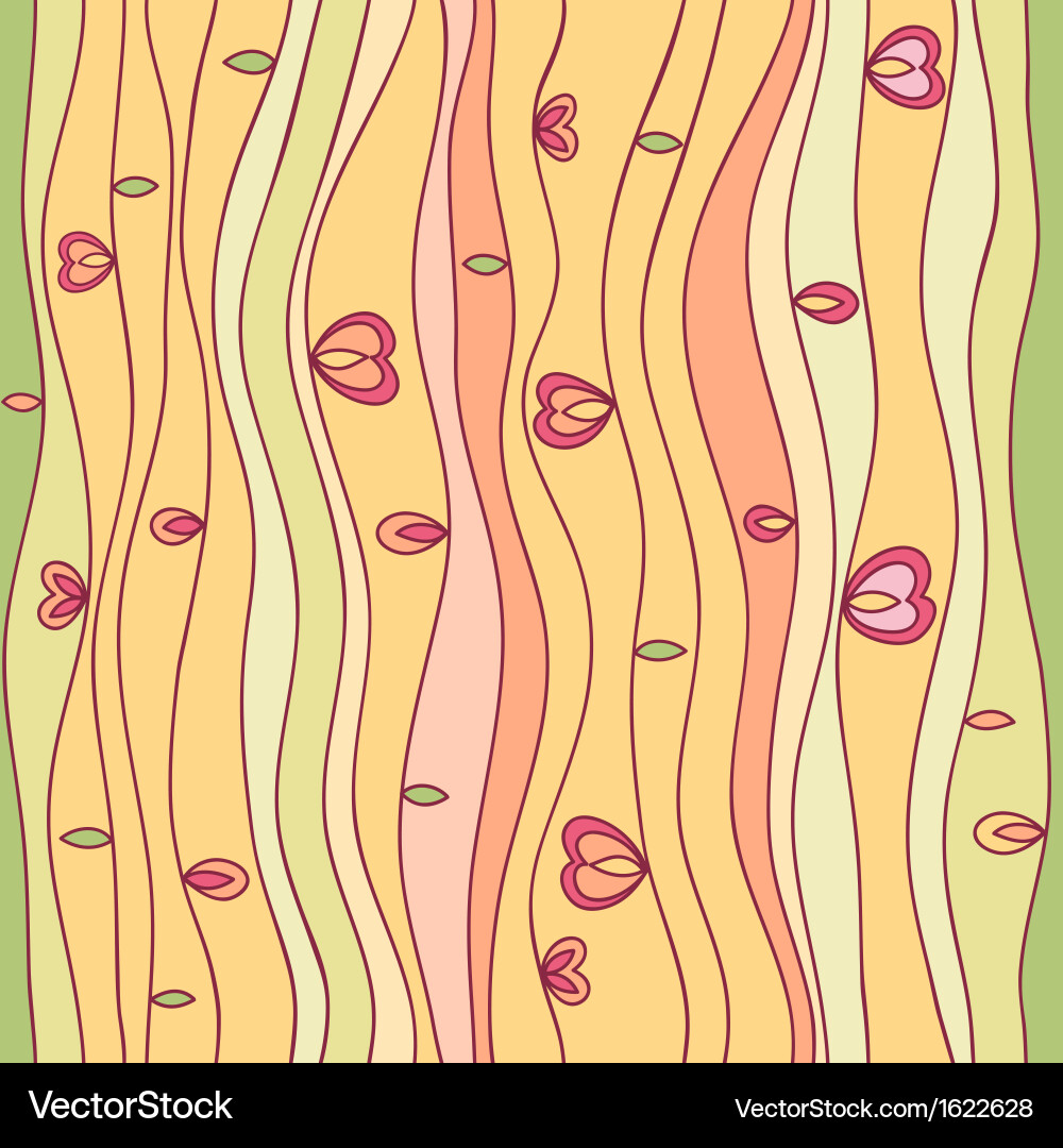 Wavy line seamless pattern with leaves and hearts Vector Image