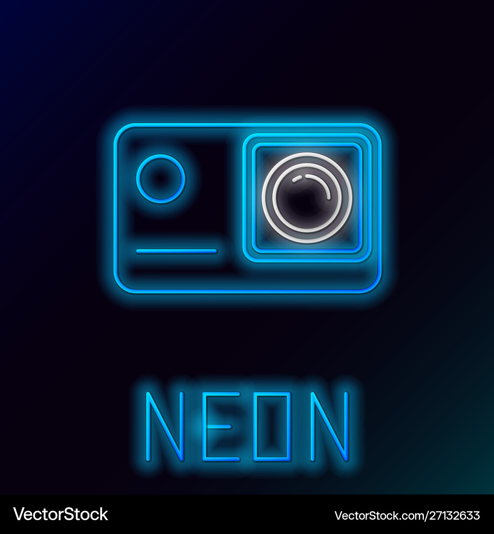 Blue glowing neon line action extreme camera icon Vector Image