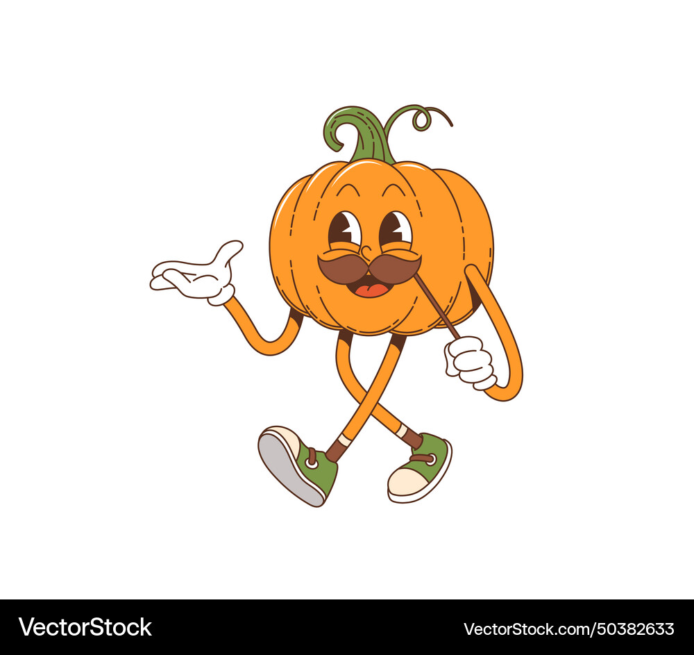 Cartoon retro pumpkin vegetable groovy character Vector Image