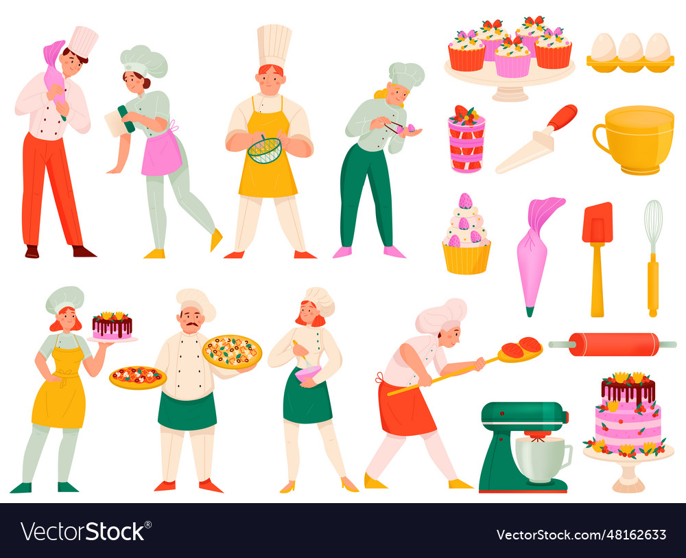 Confectioner chef cookers set Royalty Free Vector Image Confectioner chef cookers set Royalty Free Vector Image
