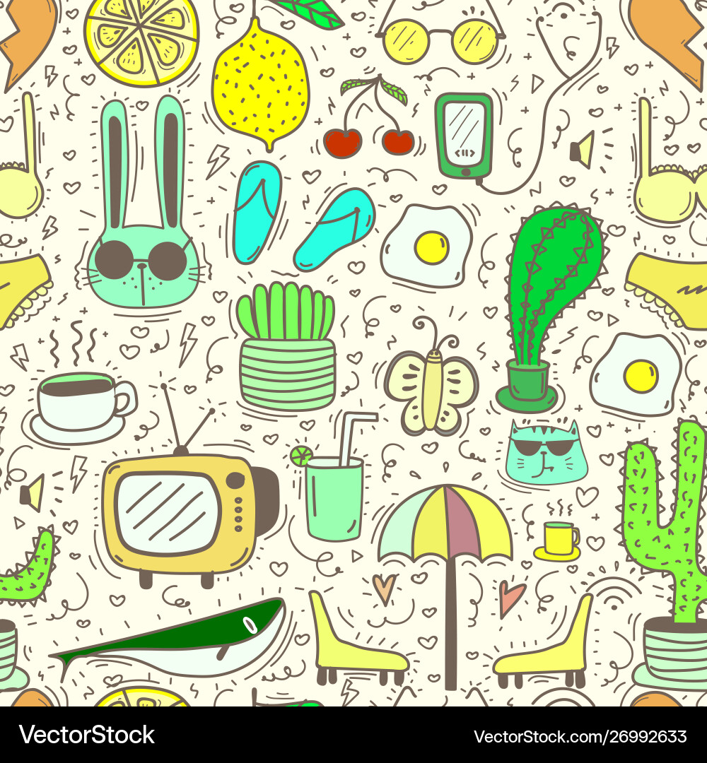 Doodle cartoon seamless pattern background Vector Image