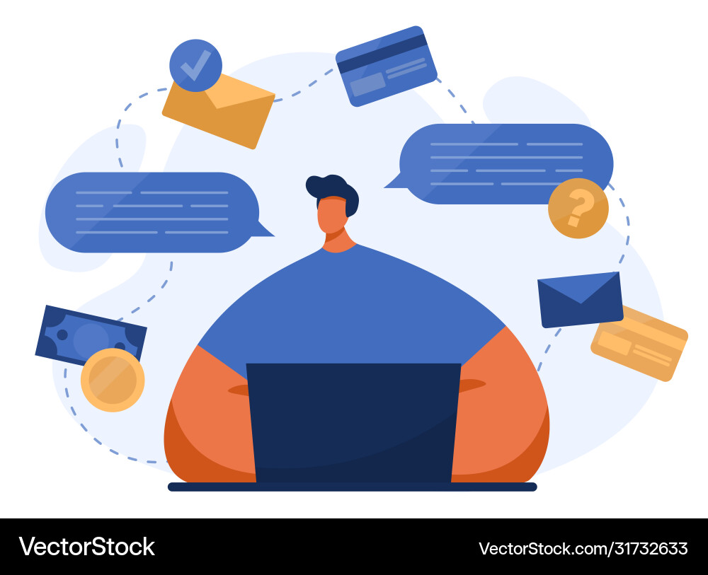 Man with laptop and everyday online tasks Vector Image