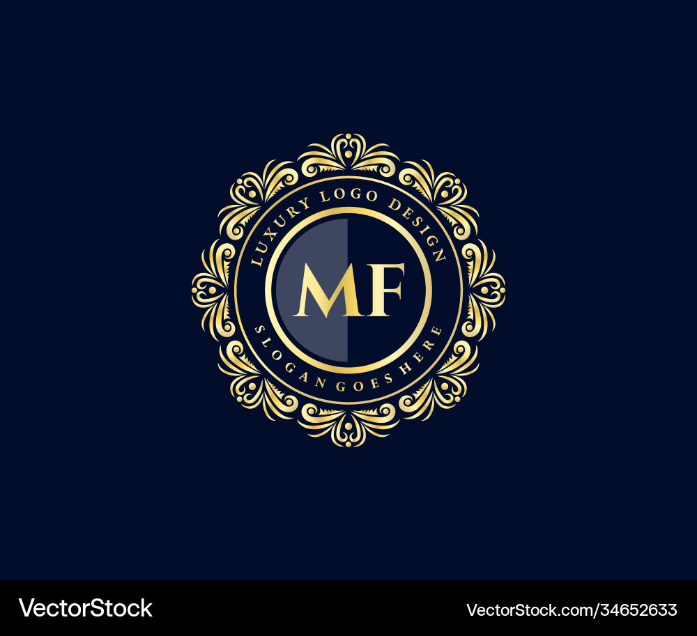 Mf initial letter gold calligraphic feminine Vector Image