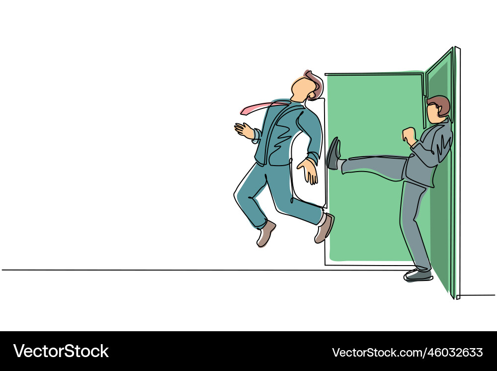 Single one line drawing businessman get kicked Vector Image