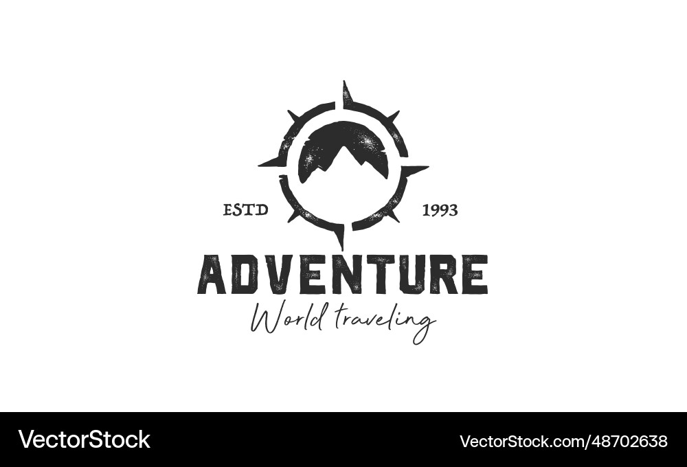Adventure logo with mountain and compass design Vector Image