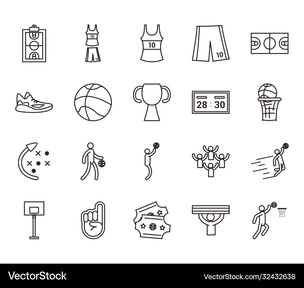 Basketball line style icon set design Royalty Free Vector