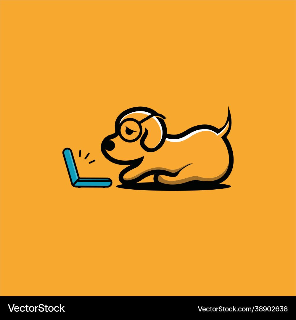 Cute dog in front laptop logo Royalty Free Vector Image