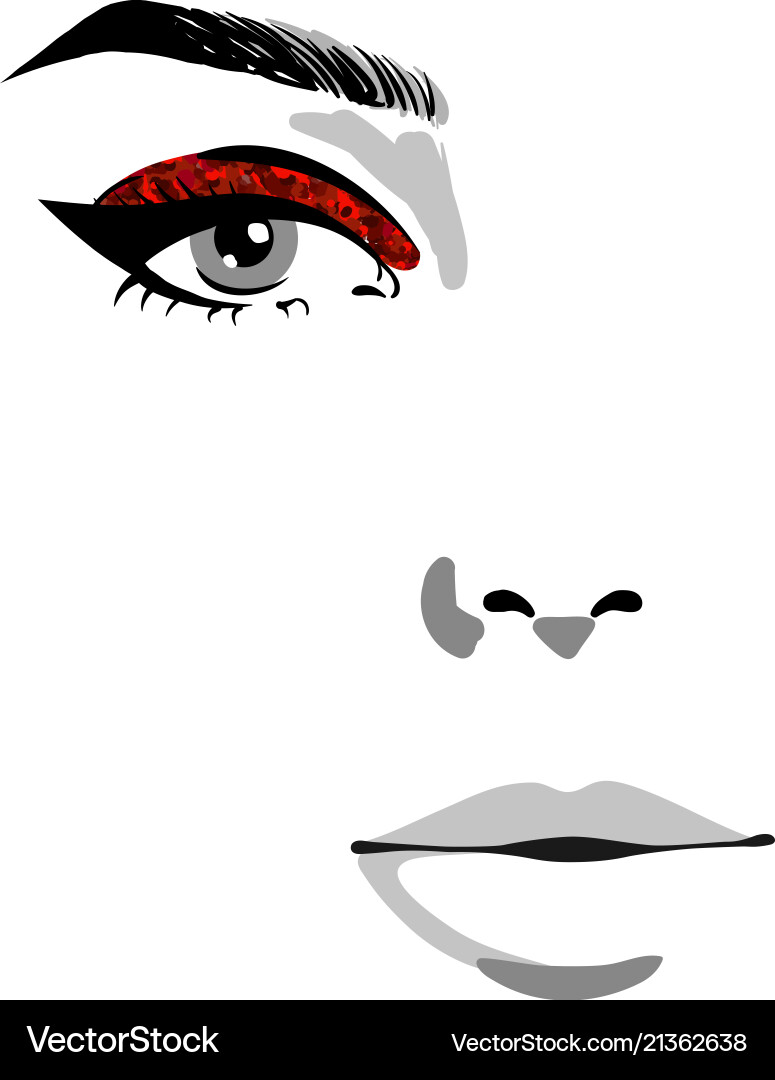 Half woman face with red glitter make up Vector Image