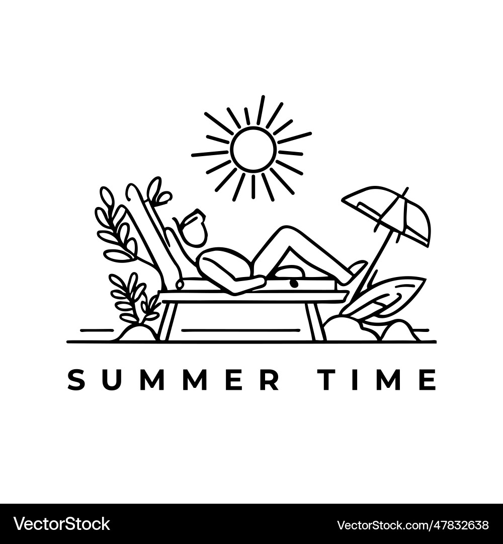 Man sunbathing on beach linear of a relaxing Vector Image