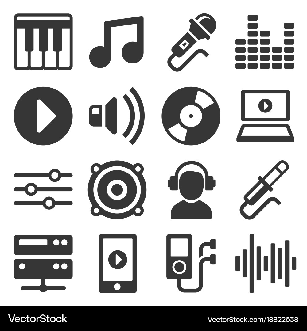 Music icons set on white background Royalty Free Vector