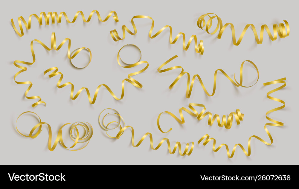 Set realistic gold ribbons on grey background Vector Image