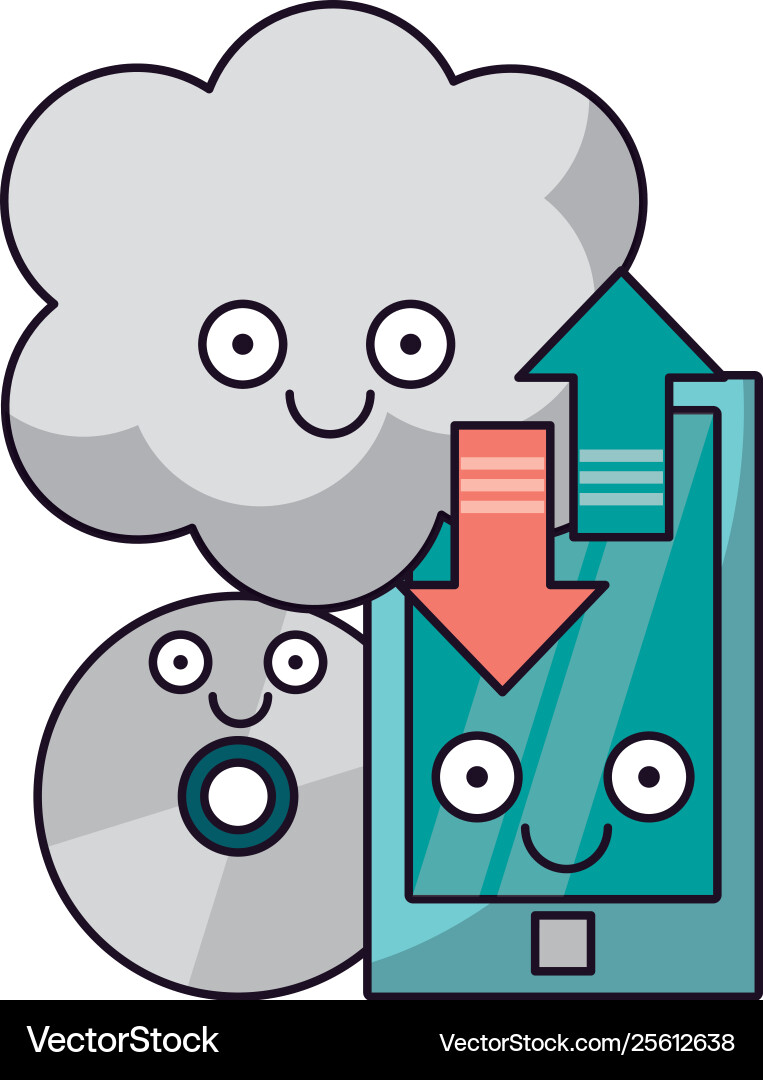 Smartphone and cloud computing with cd rom Vector Image