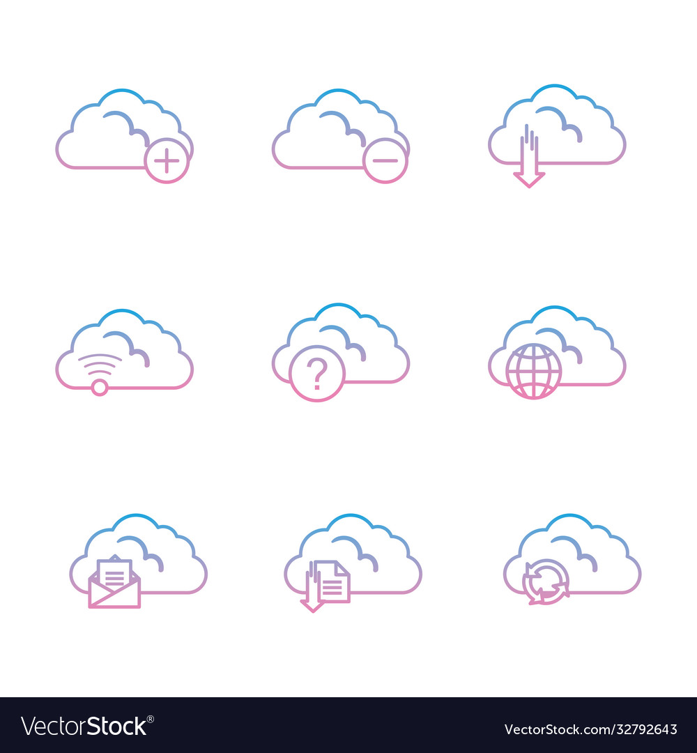 Cloud computing gradient style icon set Royalty Free Vector Cloud computing gradient style icon set Royalty Free Vector