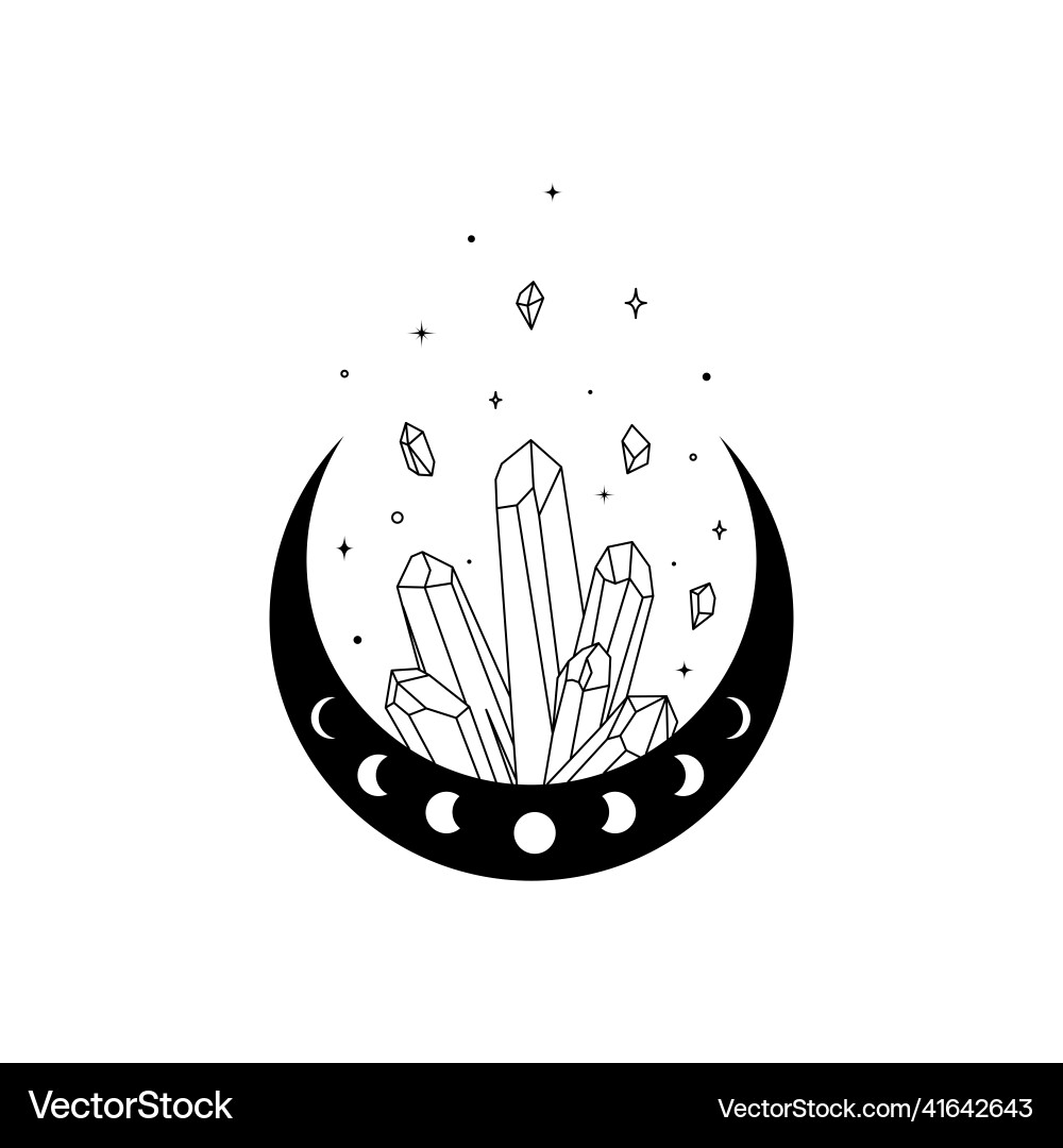Magic crescent moon and shining crystal in trendy Vector Image