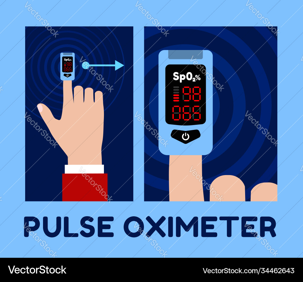 Pulse oximeter on index finger blood Royalty Free Vector