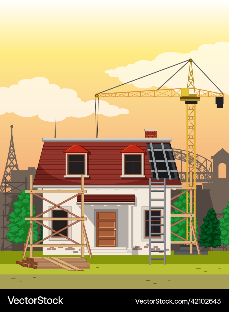 Scene of building construction site Royalty Free Vector