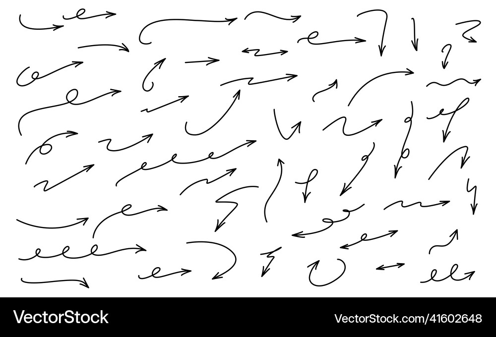 Arrows curved hand drawn outline set doodle line Vector Image