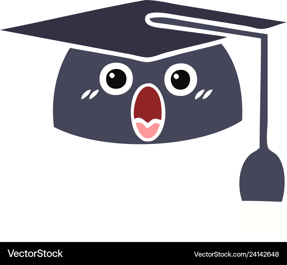 Flat color retro cartoon graduation hat Royalty Free Vector