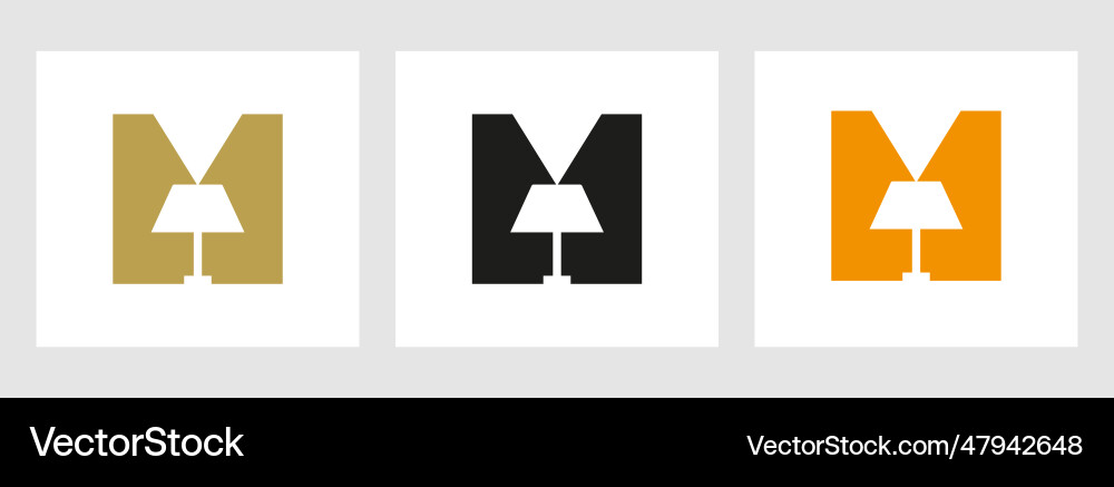Lamp logo on letter m symbol template Royalty Free Vector