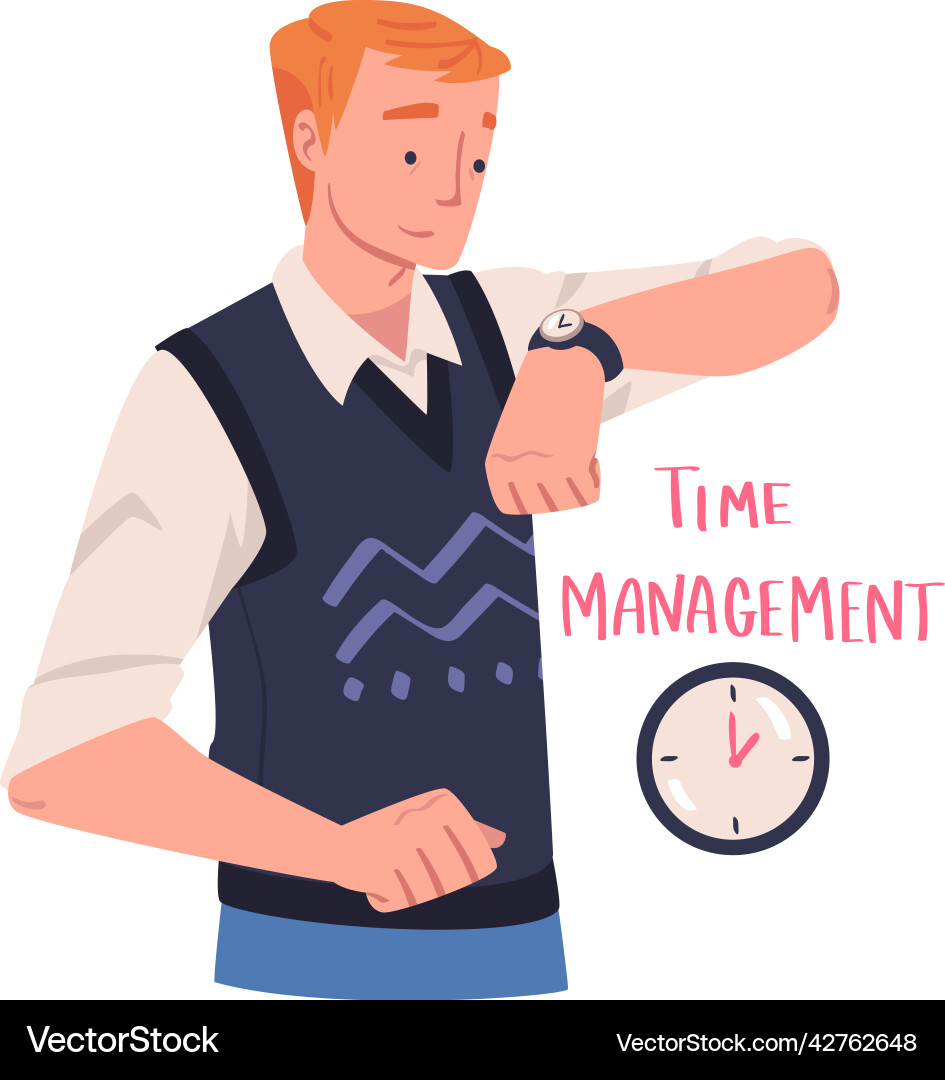 Man character looking at watch planning time and Vector Image