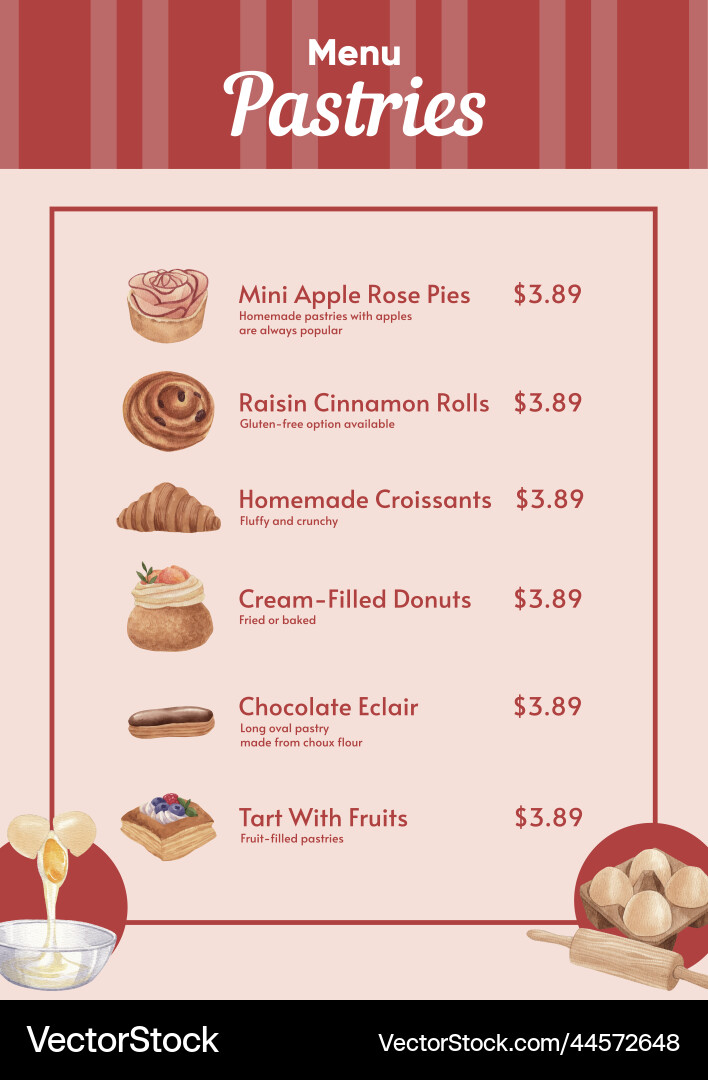 Menu template with pastry day concept watercolor Vector Image