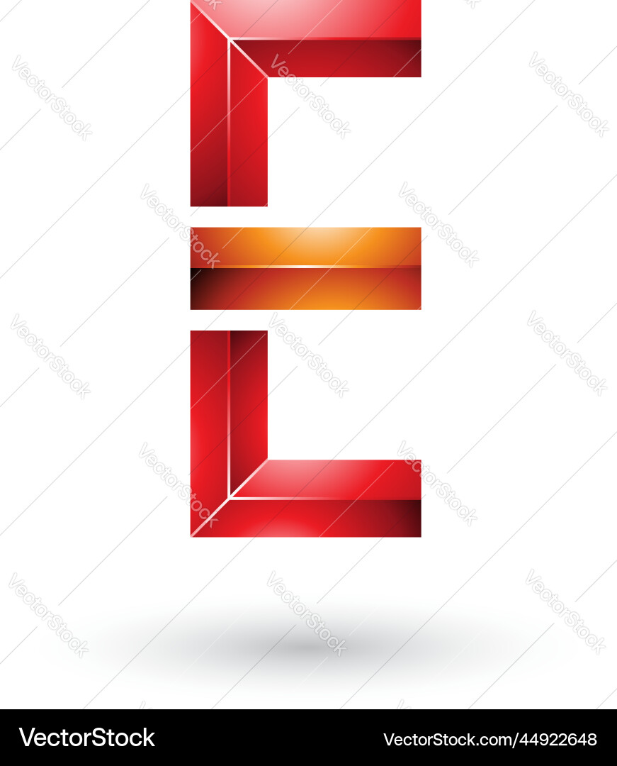 Red and orange geometrical glossy letter e Vector Image