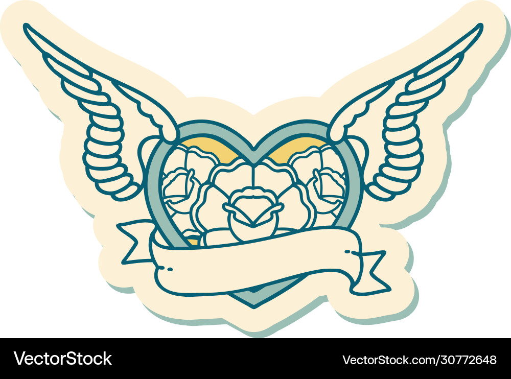 Tattoo style sticker a flying heart Royalty Free Vector