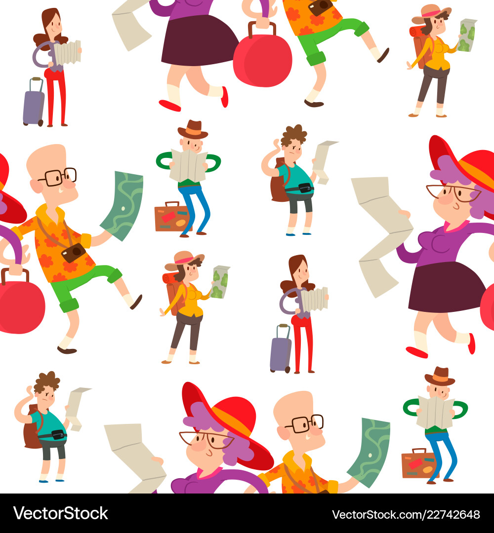 Traveler people searching right direction on map Vector Image