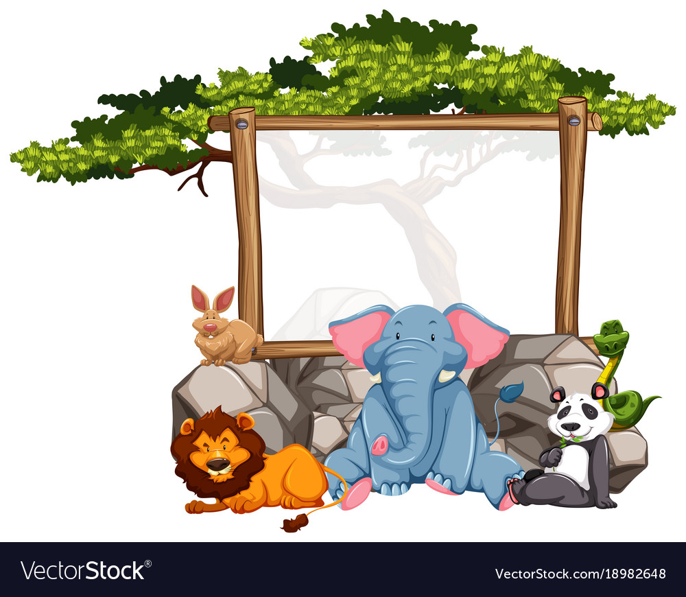 Wooden frame with wild animals Royalty Free Vector Image
