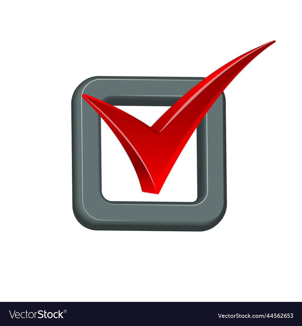 3d check mark red in checkbox Royalty Free Vector Image