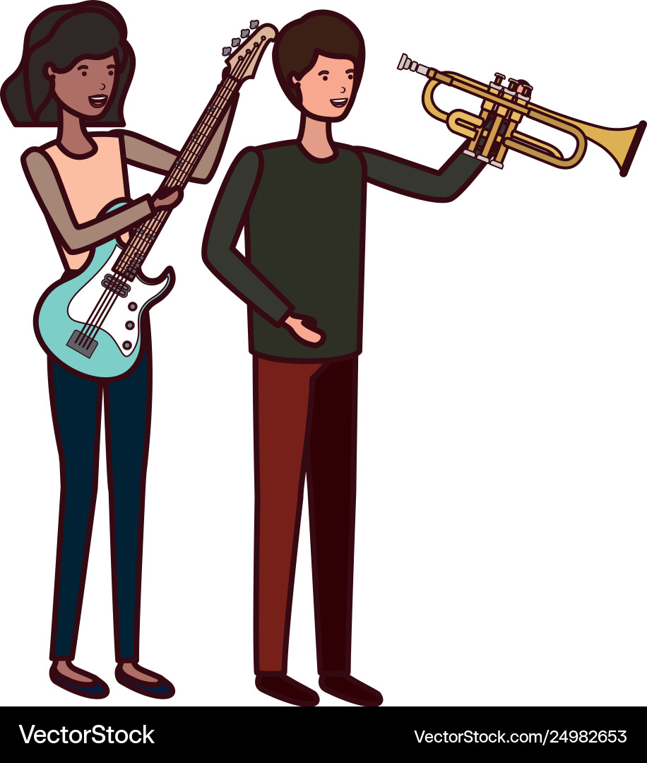 Couple with musical instruments avatar character Vector Image