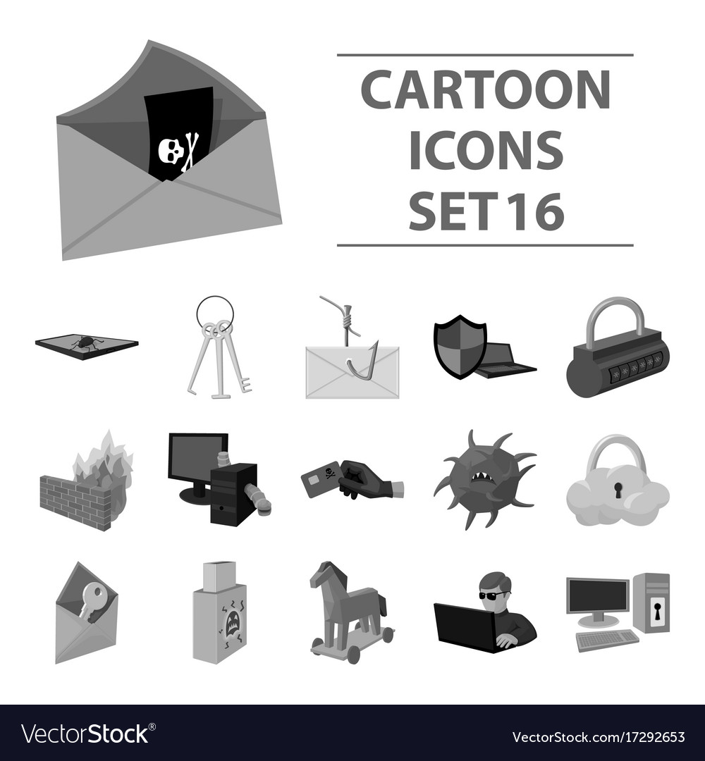 Hackers And Hacking Set Icons In Monochrome Style Vector Image