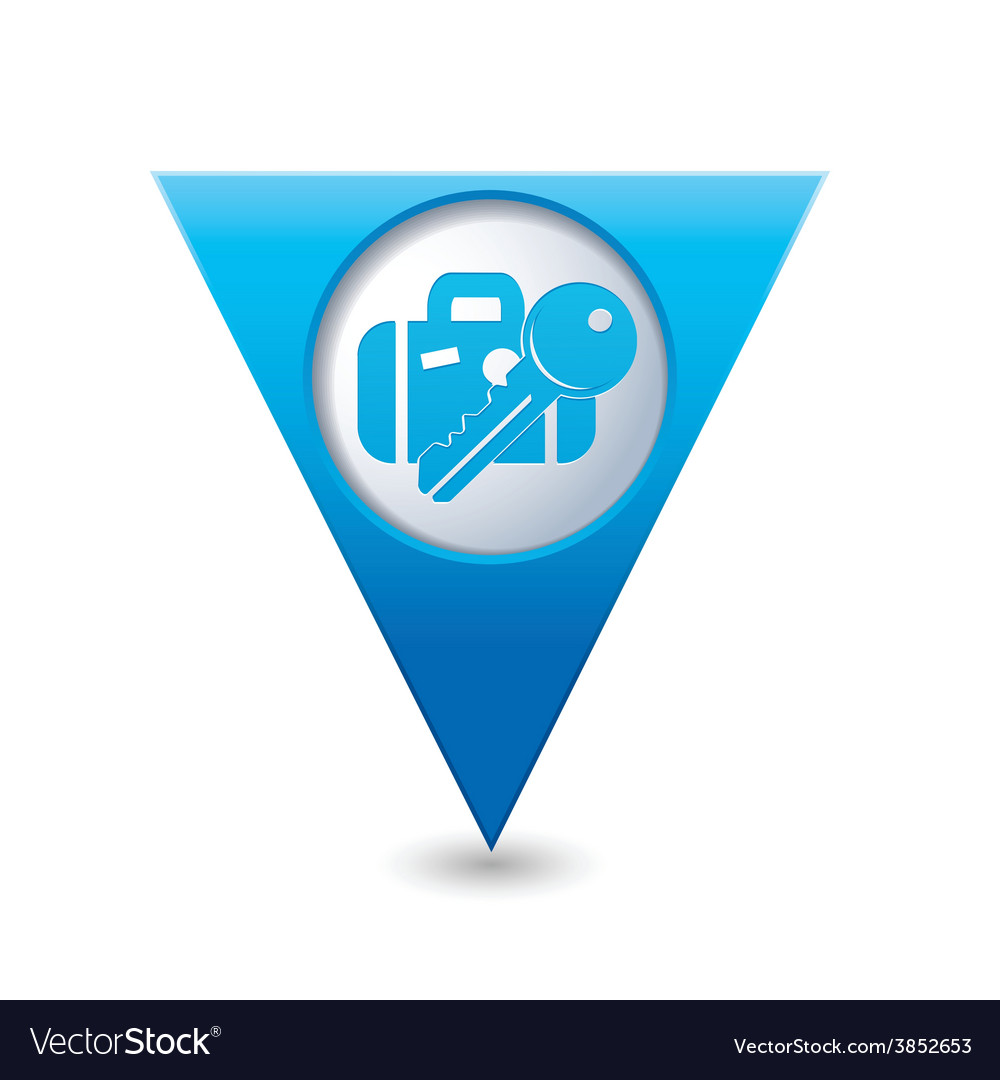 Suitecase and key blue triangular map pointer Vector Image