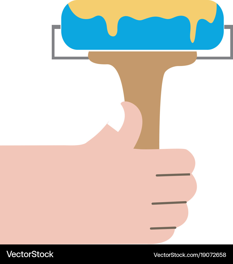 Colorful hand with paint roller tool to decorate Vector Image